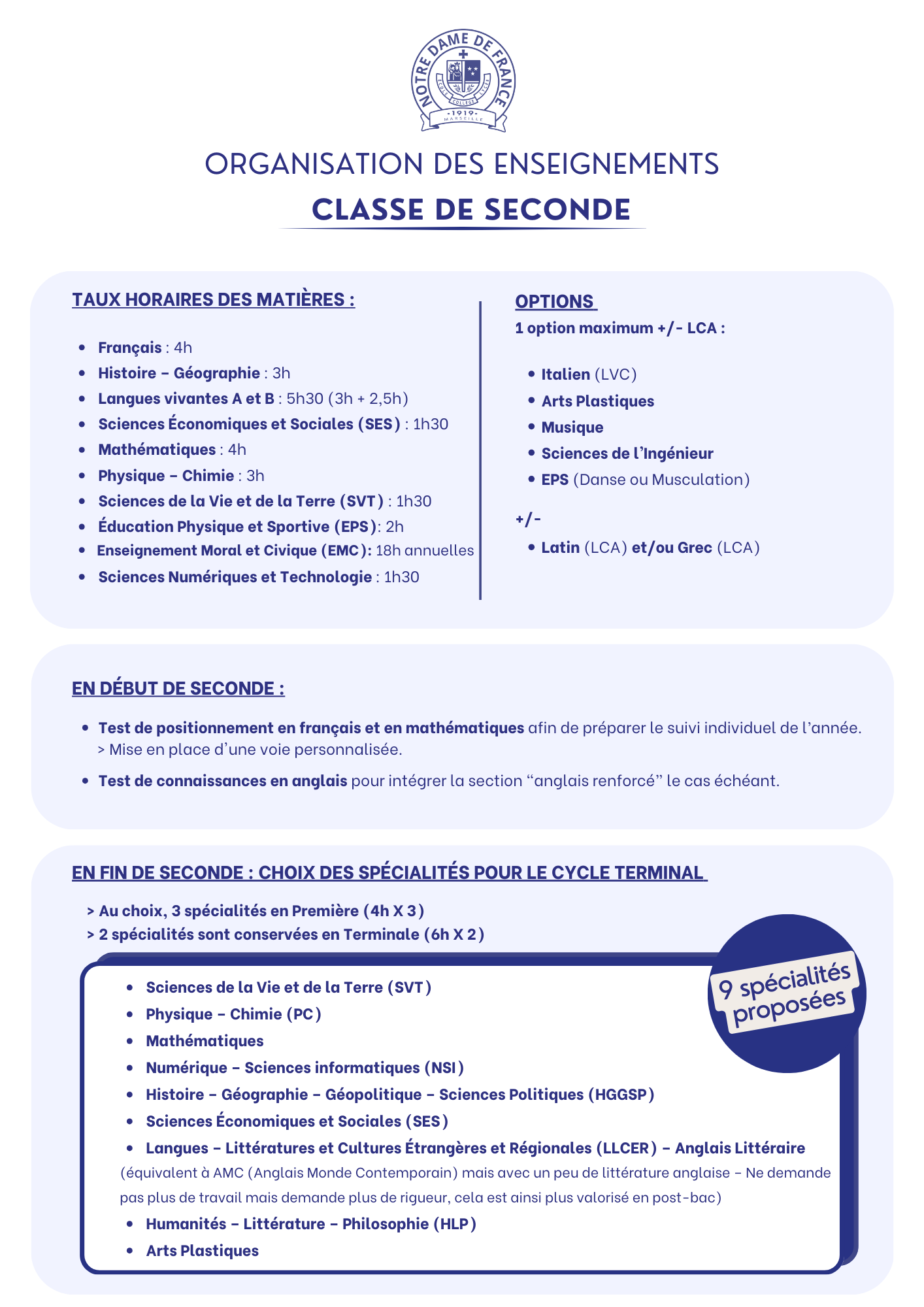 Seconde | Ecole - Collège - Lycée : Notre Dame de France [Marseille 6ème]